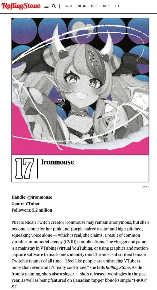 Ironmouse, VTuber Masuk Daftar Bergengsi Rolling Stone - Seputar Otaku